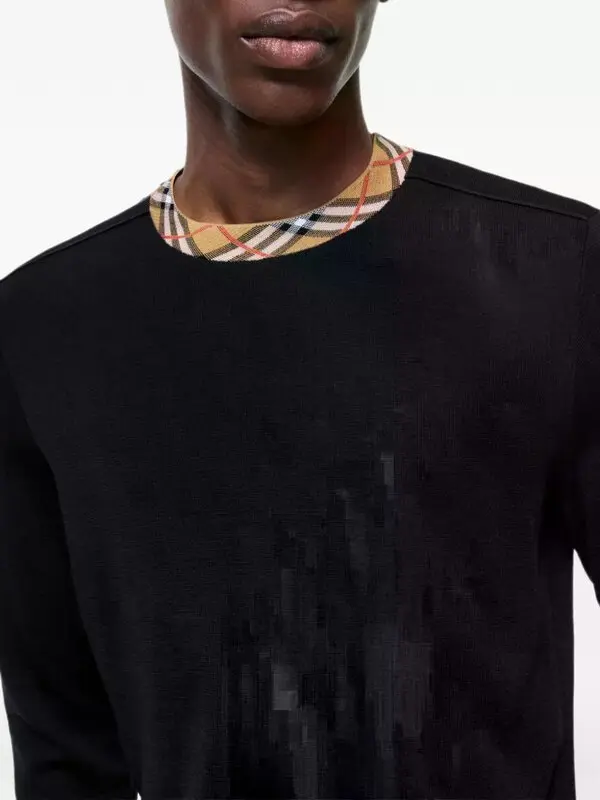 Burberry Crew-neck Wool Sweater With House Check Trim - Black