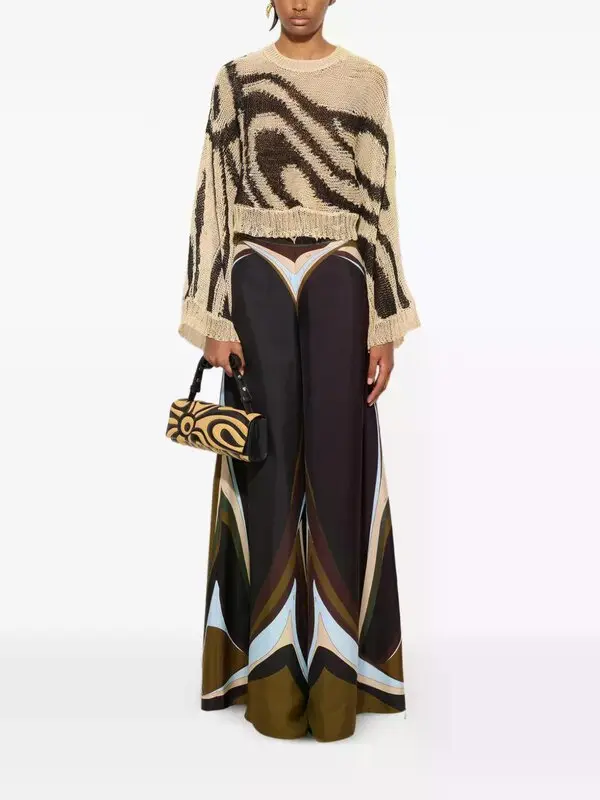 Emilio Pucci Marmo-print Open-knit Cropped Sweater