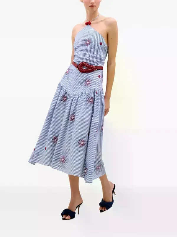 Silvia Tcherassi Floral Embroidered Halterneck Midi Dress - Blue