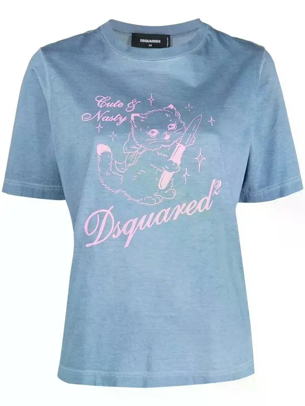 Dsquared2 Graphic Print Cotton T-shirt - Blue