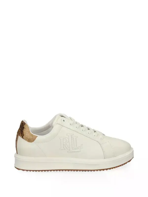 Ralph Lauren Ainsley Snakeskin-effect Logo-embroidered Sneakers - Neutrals