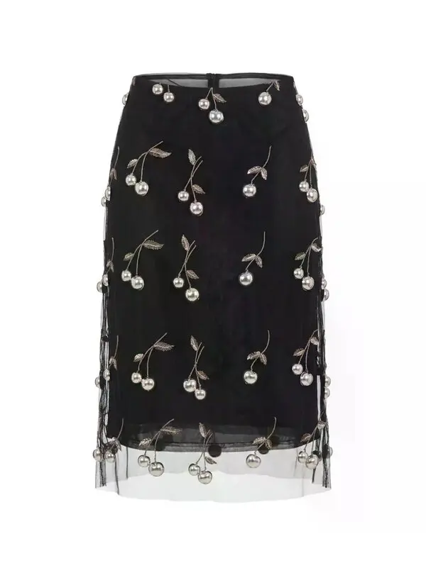 Monse Cherry-embroidered Midi Skirt - Black