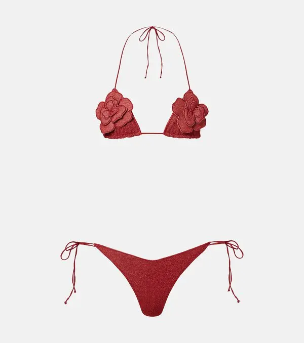 Oseree Lumiere Floral Appliqué Bikini - Red
