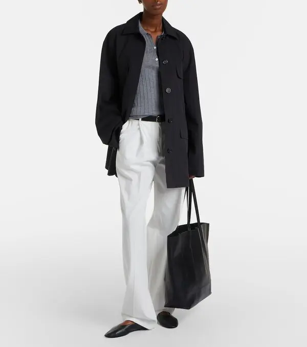 TOTEME Ribbed Knit Cashmere And Silk Polo Shirt In Melange