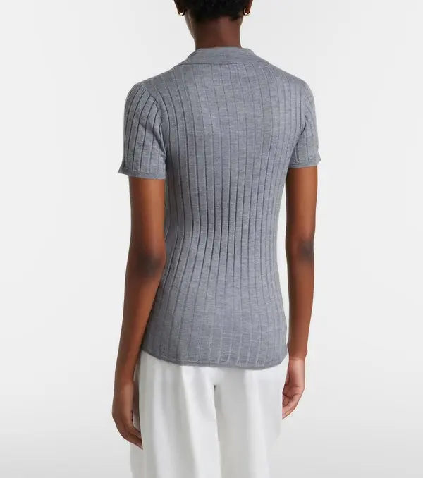TOTEME Ribbed Knit Cashmere And Silk Polo Shirt In Melange