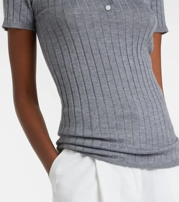TOTEME Ribbed Knit Cashmere And Silk Polo Shirt In Melange
