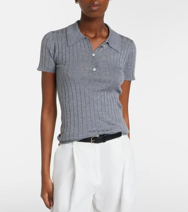 TOTEME Ribbed Knit Cashmere And Silk Polo Shirt In Melange