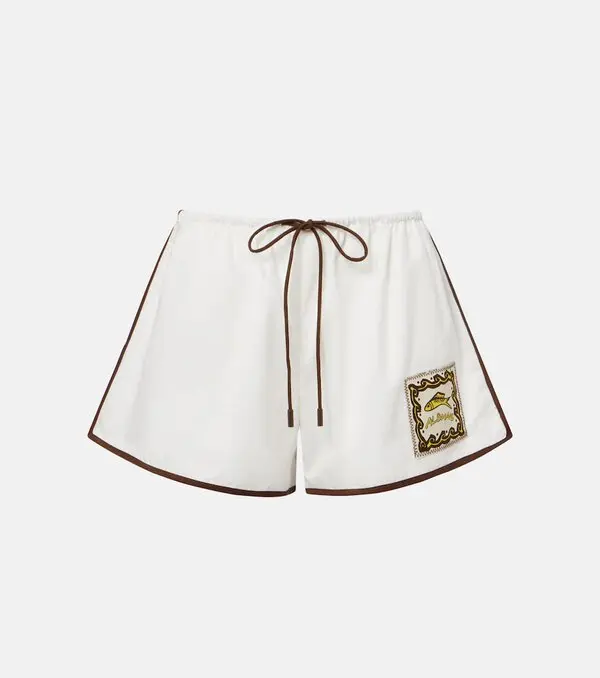ALEMAIS Scuba Patch-appliqué Cotton Shorts - White