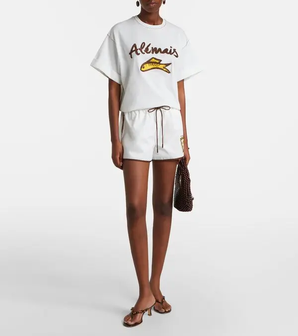 ALEMAIS Scuba Patch-appliqué Cotton Shorts - White