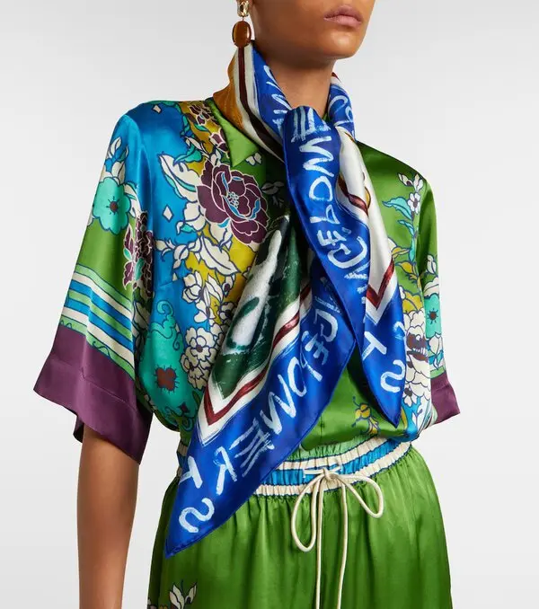 ALEMAIS X Mlak Tangible Love Printed Silk Twill Scarf - Multicoloured
