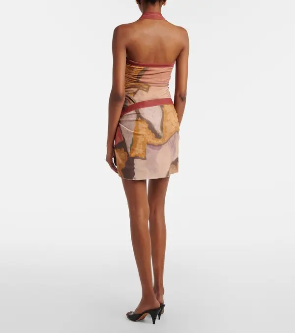 SIR. Printed Halterneck Mesh Minidress