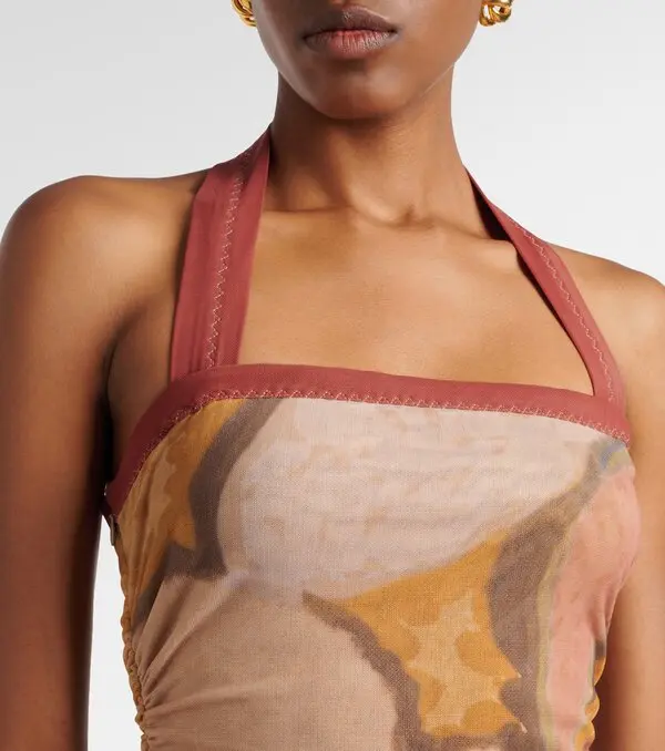 SIR. Printed Halterneck Mesh Minidress