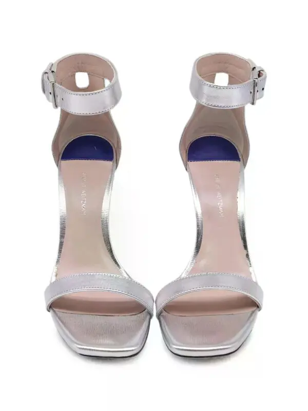STUART WEITZMAN Metallic Leather Square Toe Sandals