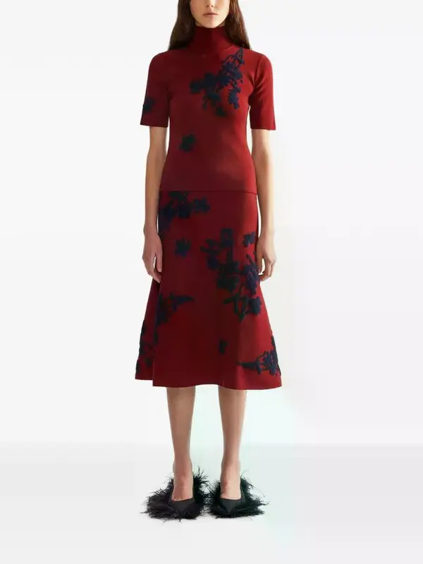 Erdem Jacquard Floral Motif High Neck Top - Red