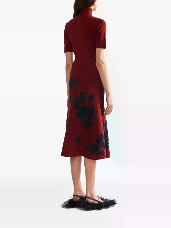 Erdem Jacquard Floral Motif High Neck Top - Red