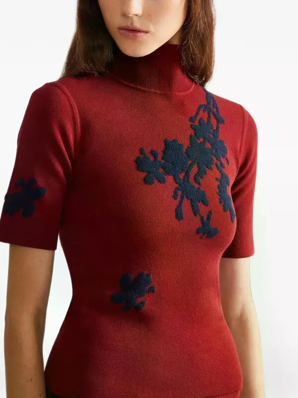 Erdem Jacquard Floral Motif High Neck Top - Red