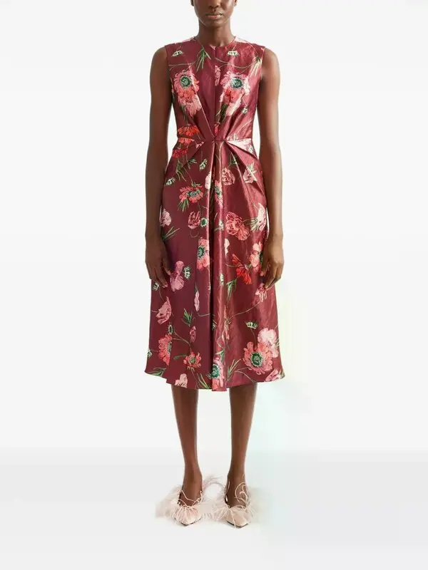 Erdem Floral-print Textured Satin Midi Dress