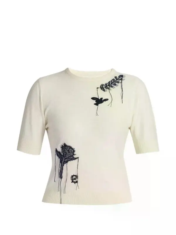 Erdem Embroidered Short-sleeve Sweater - Neutrals