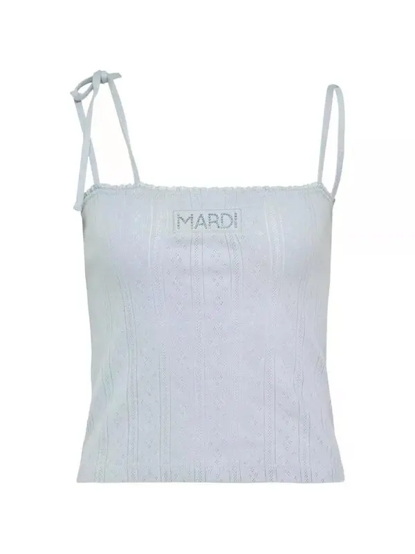 Mardi Mercredi Sleeveless Eyelet Top With Ribbon Detail - Blue