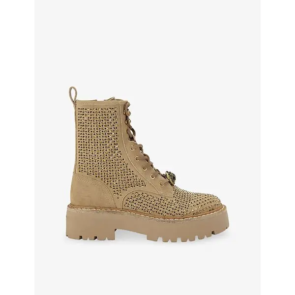 Kurt Geiger Perforated Lace-up Faux-leather Boots - Camel
