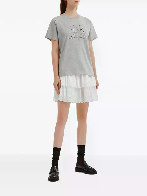 TOUT A COUP Bow-print Faux-pearl Embellished T-shirt - Grey