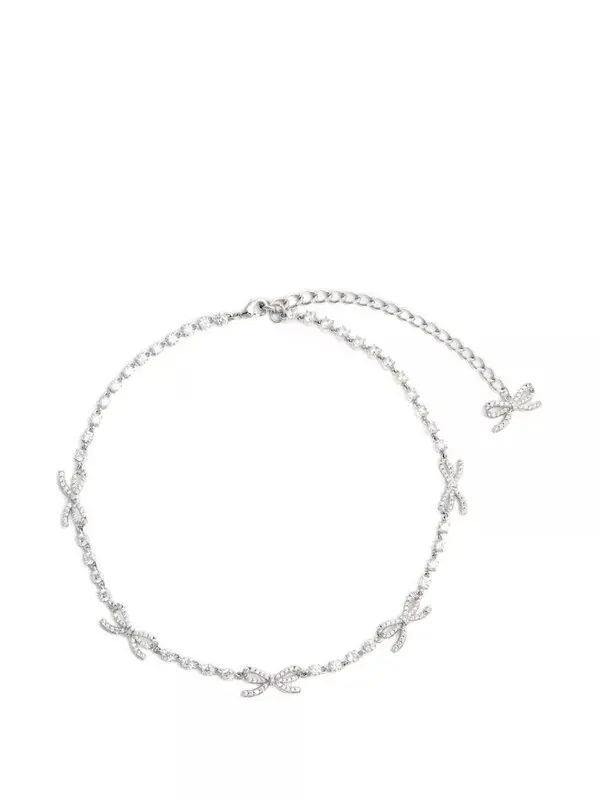 SELF-PORTRAIT Crystal-embellished Bow Necklace - Silver