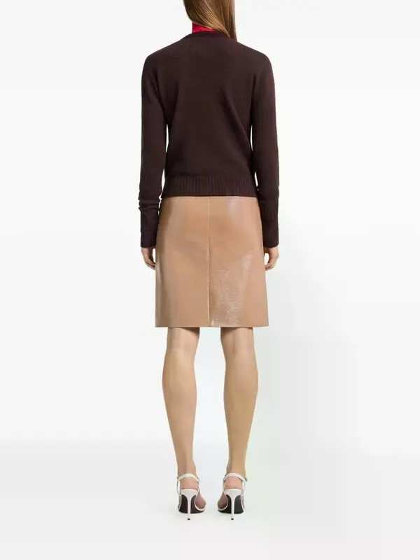 COURREGES Crew Neck Logo Patch Sweater - Brown