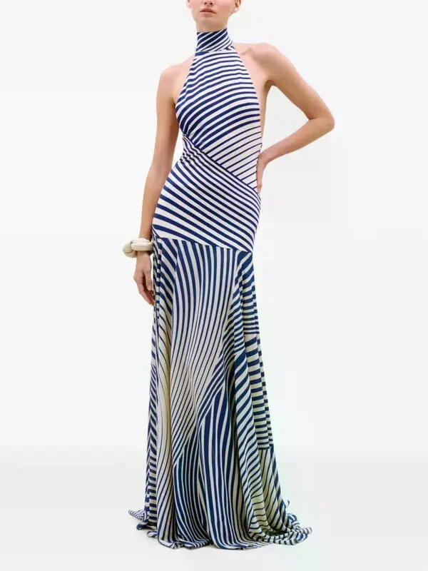 Silvia Tcherassi Leonore Striped Halterneck Maxi Dress