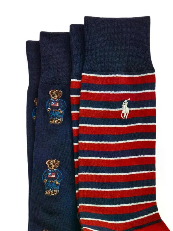 Polo Ralph Lauren Bear And Striped Socks Set - Blue