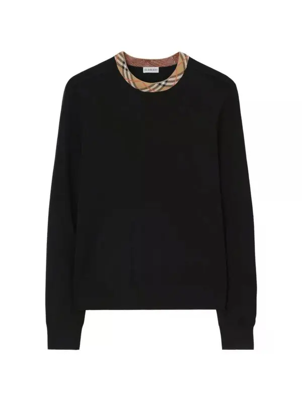Burberry Crew Neck Wool Sweater With House Check Trim - Black