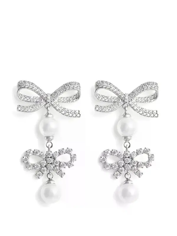 SELF-PORTRAIT Double-bow Pearl Drop Earrings - Silver