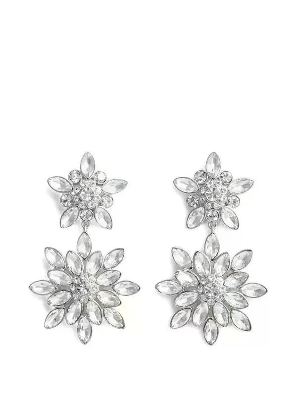 SELF-PORTRAIT Crystal Embellished Floral Motif Earrings - Silver