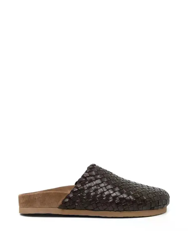 Dragon Diffusion Woven Leather Mules - Brown
