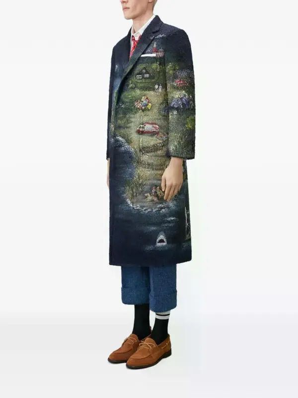 Thom Browne Nantucket Bouclé Scenic Intarsia Knit Coat