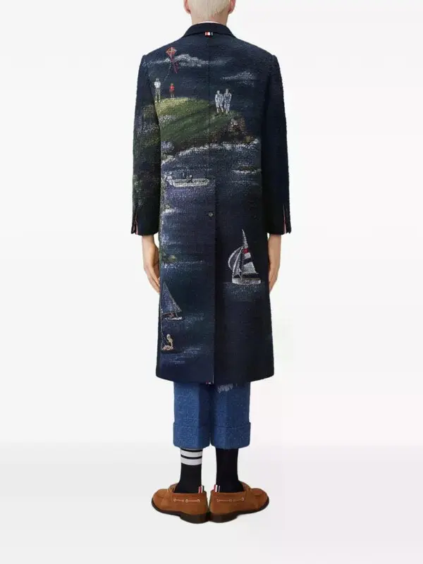 Thom Browne Nantucket Bouclé Scenic Intarsia Knit Coat