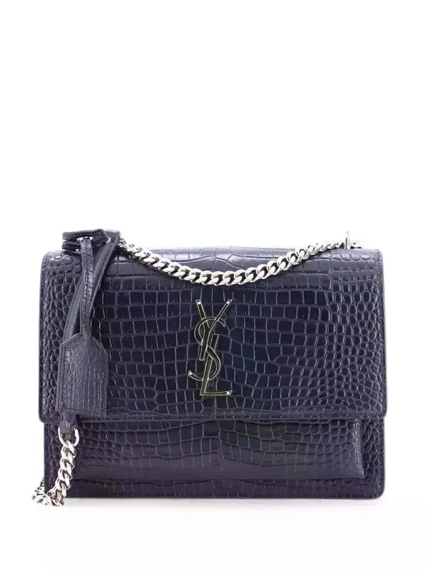 Saint Laurent Sunset Crocodile Embossed Leather Medium Crossbody Bag - Blue