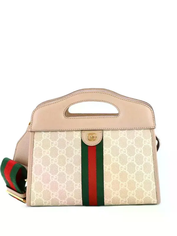 Gucci Ophidia Cut Out Handle Bag Gg Coated Canvas With Leather Small Shoulder Bag - Neutrals