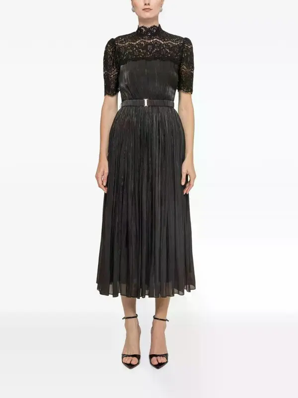 NISSA Lace-panel Chiffon Midi Dress