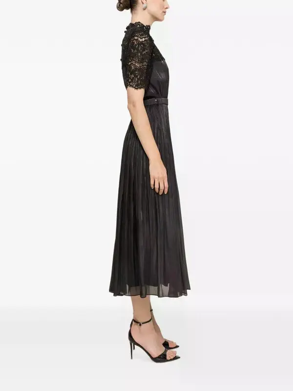NISSA Lace-panel Chiffon Midi Dress