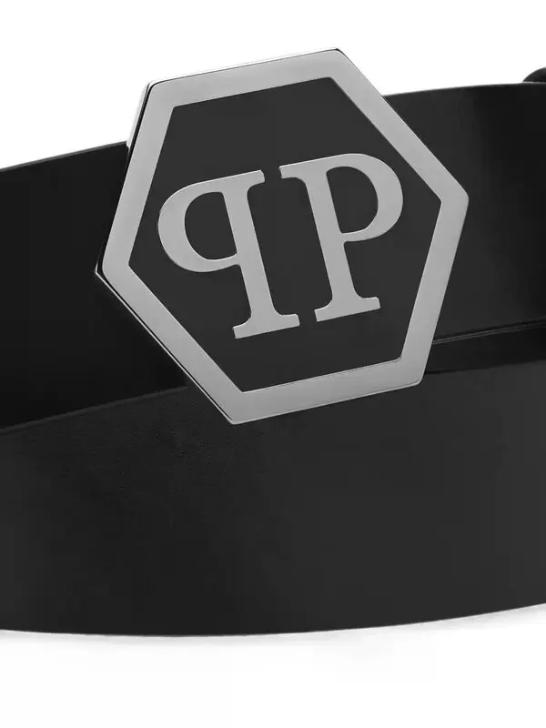 Philipp Plein Leather Belt With Hexagon Buckle - Black