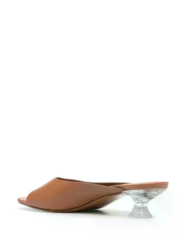 TOD'S Tan Leather Sculpted Heel Mule Sandals