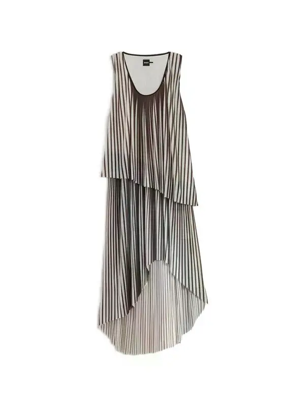 BOSS Striped Pleated A-line Dress - Brown