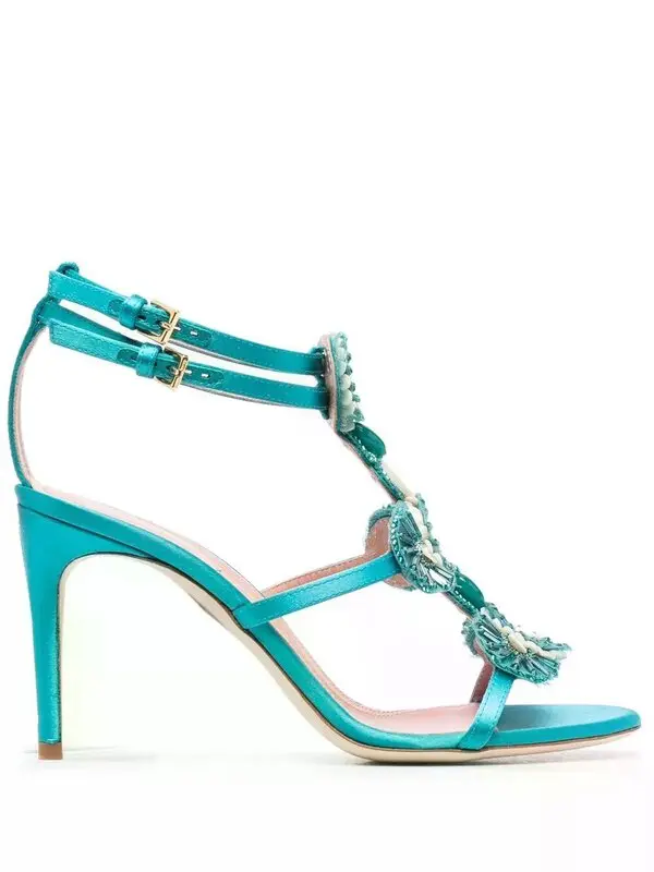 Alberta Ferretti Metallic Floral Embellished Sandals