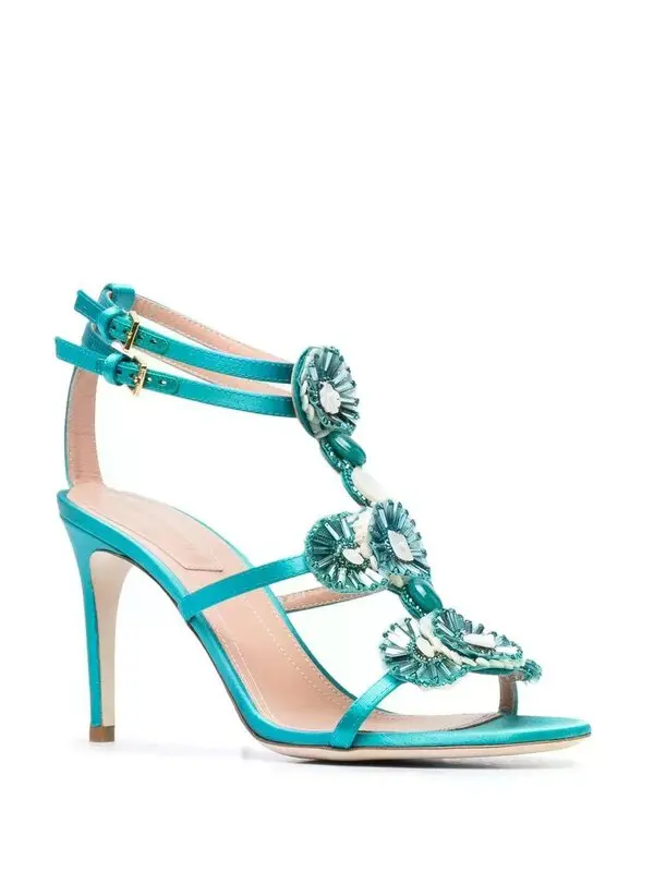 Alberta Ferretti Metallic Floral Embellished Sandals