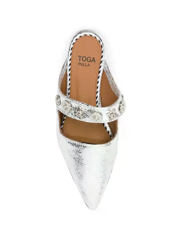 Toga Tone Stud-embellished Pointed-toe Mules - Silver