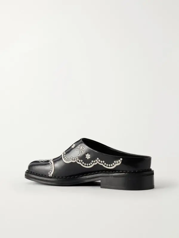 Simone Rocha Floral Lace Embroidered Leather Slip-ons