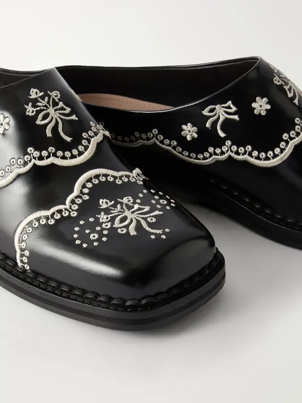 Simone Rocha Floral Lace Embroidered Leather Slip-ons