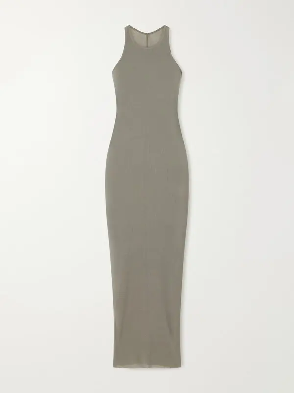 Rick Owens Ribbed-jersey Halterneck Midi Dress - Gray