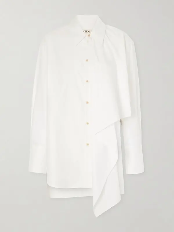 Ossou Tess Draped Cotton Poplin Shirt - Neutrals