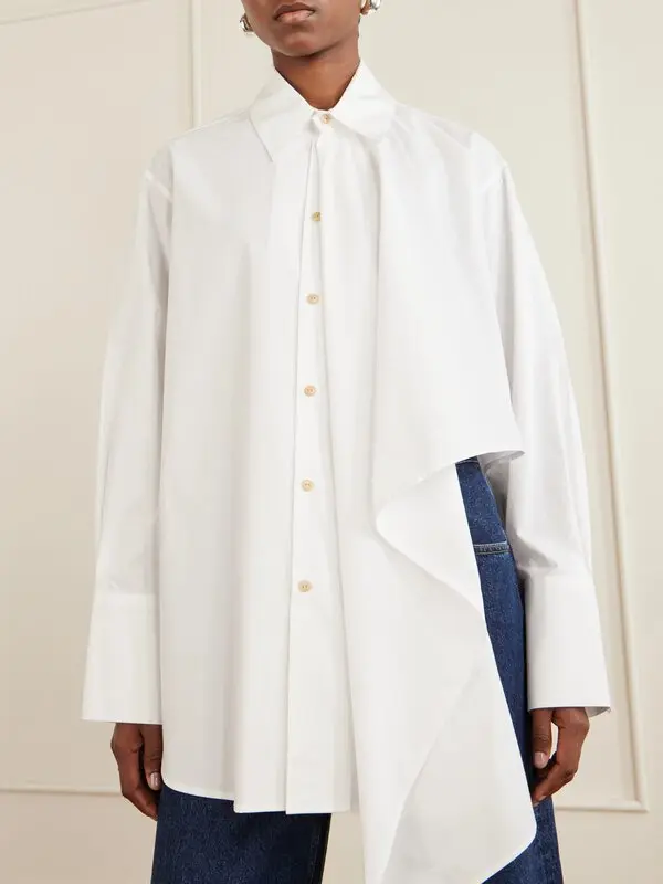 Ossou Tess Draped Cotton Poplin Shirt - Neutrals